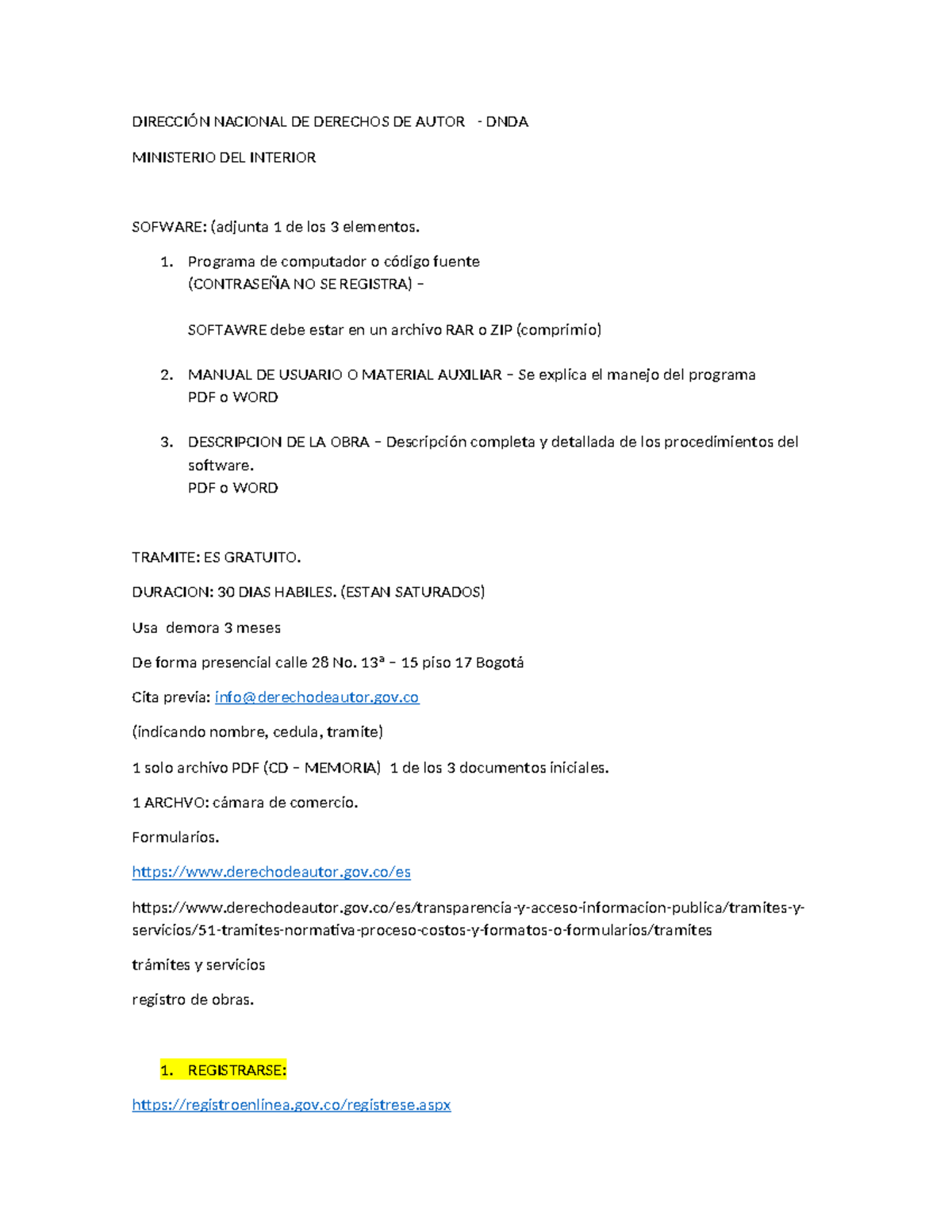 Registro de Derechos de Autor - DNDA - Trámite y Requisitos - Studocu