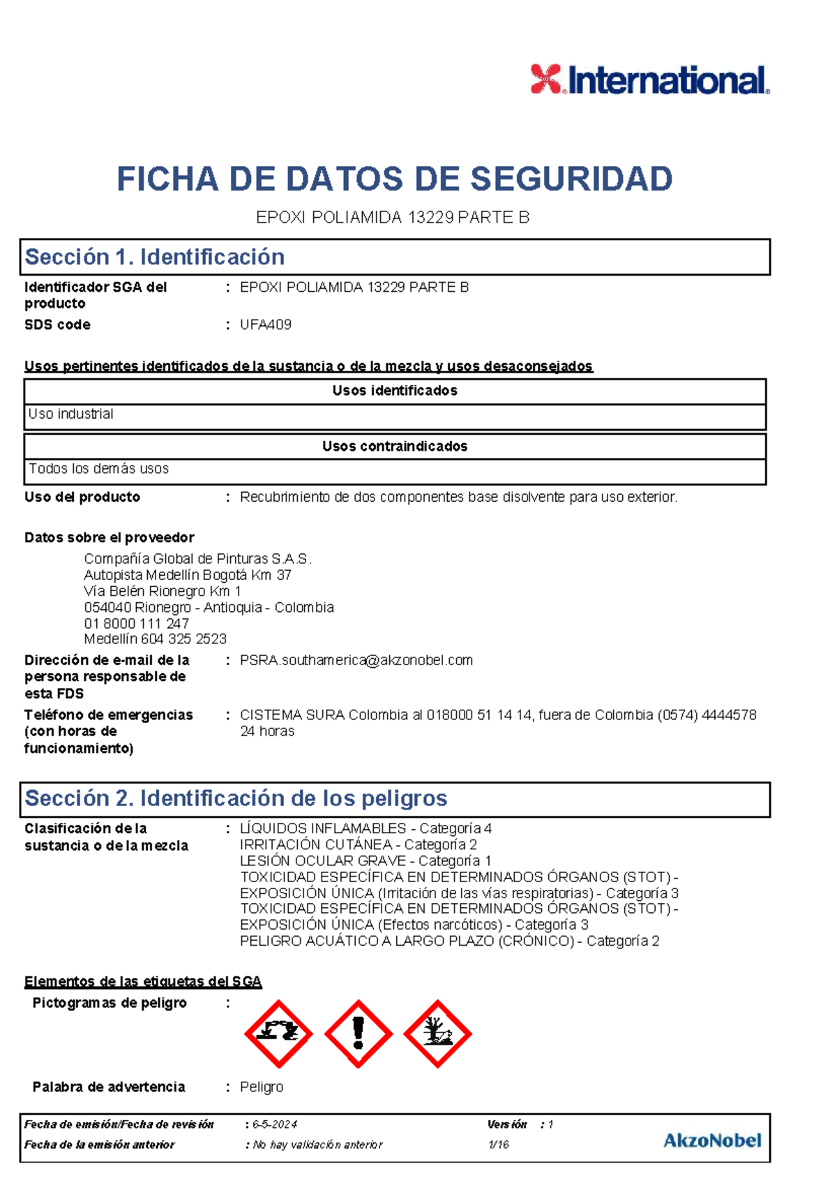 Hoja de Datos de Seguridad: Epoxi Poliamida 13229 Parte B - Studocu