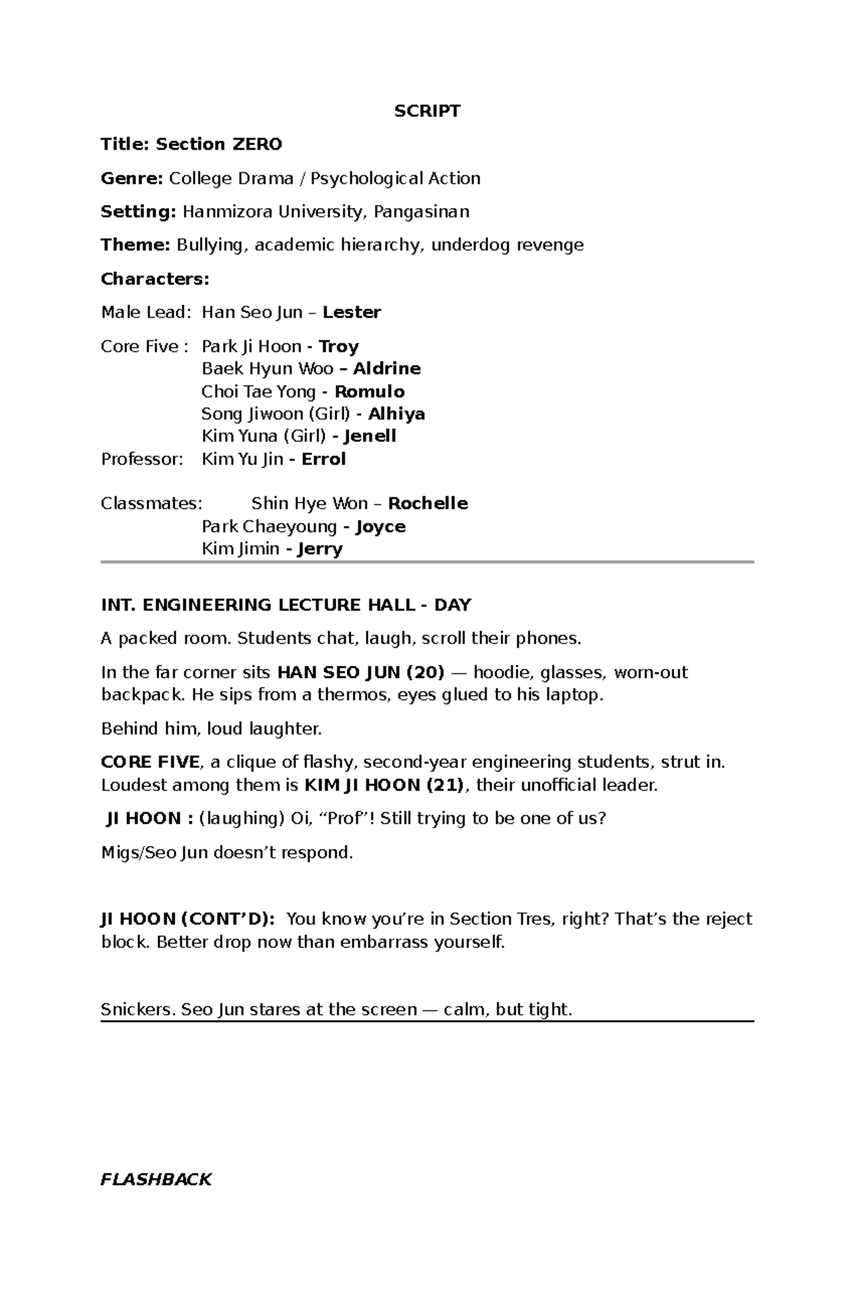 College Drama Script: Section ZERO - Bullying & Revenge at Hanmizora ...