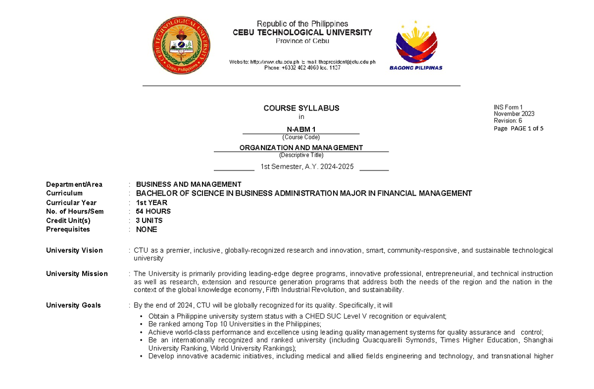BSBA 1 NABM OM - Organization and Management - INS Form 1 November 2023 ...