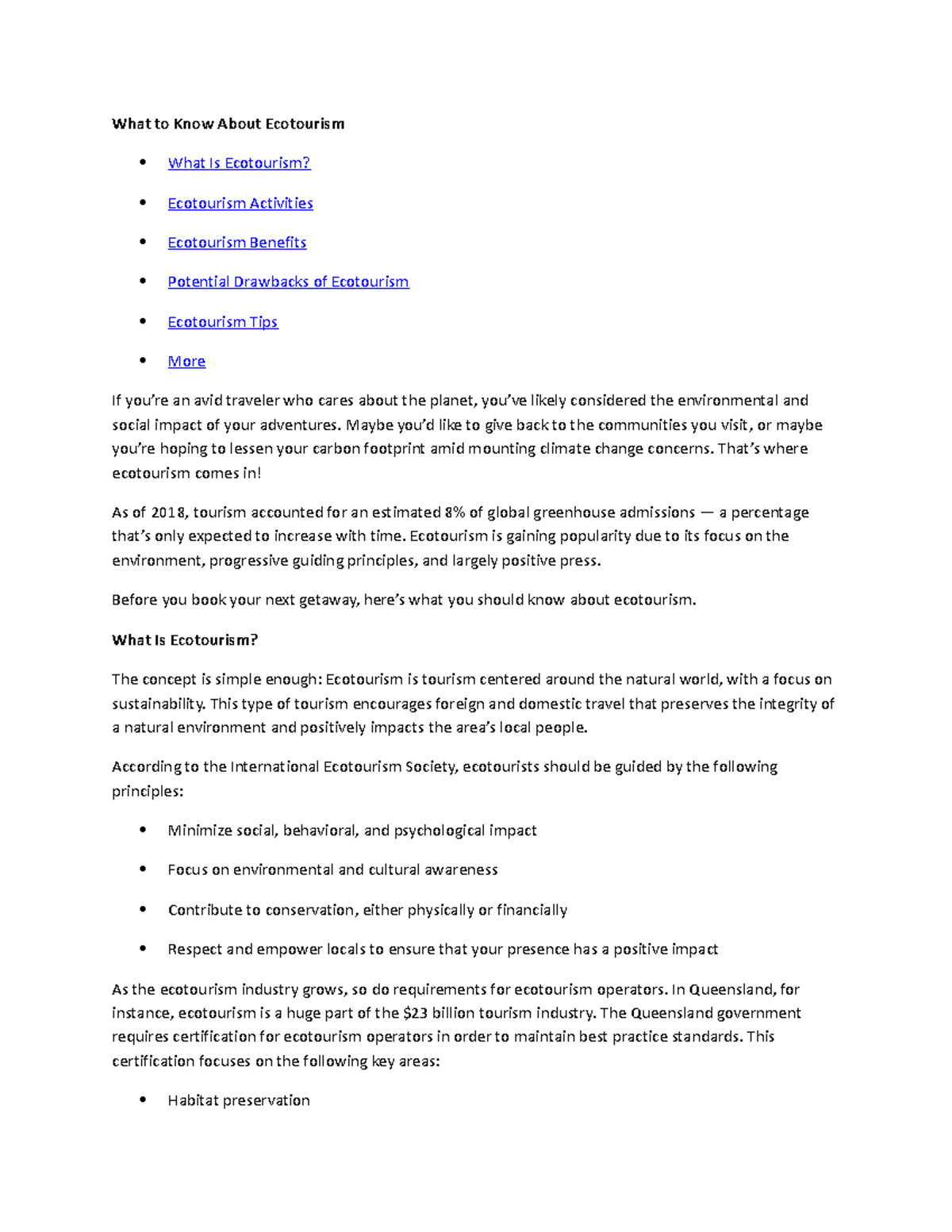 Ecotourism Insights: Key Notes and Considerations for Travelers - Studocu