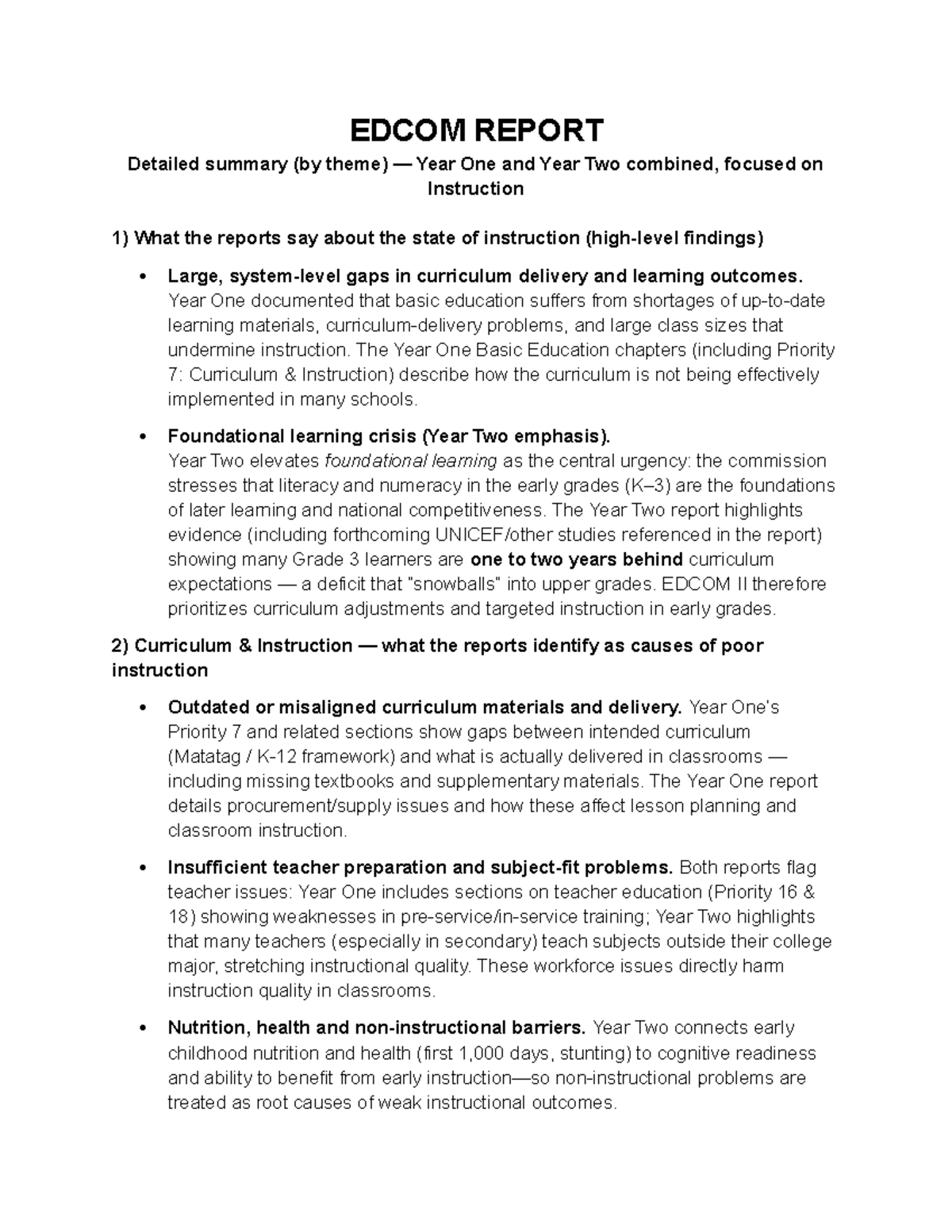 EDCOM II Report IN: Instruction Summary for Year One & Two Findings ...
