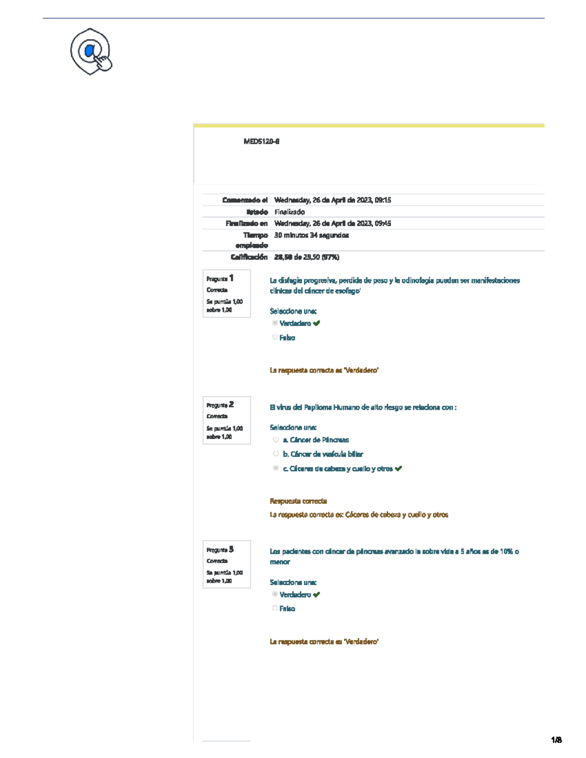 Examen Final Oncología: Preguntas y Respuestas Clave 2023 - Studocu