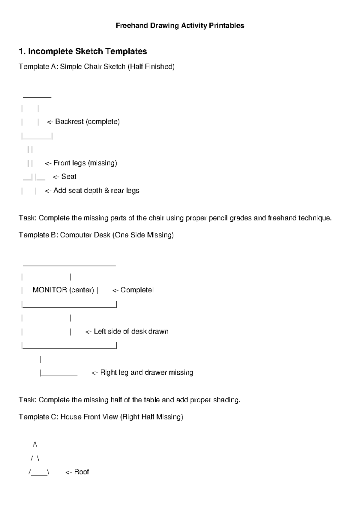 Freehand Drawing Grade 10 Activity Pack: Sketch Templates ...