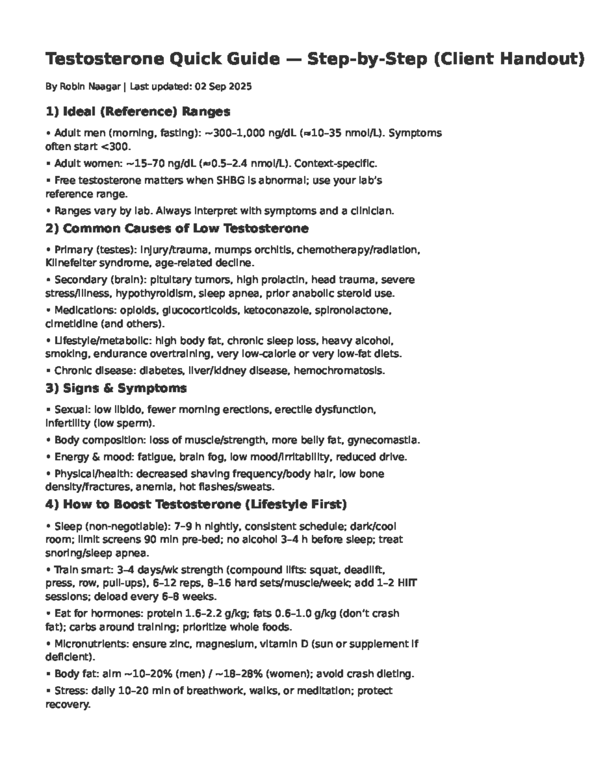 Testosterone Quick Guide (Client Handout) by Robin Naagar - Studocu