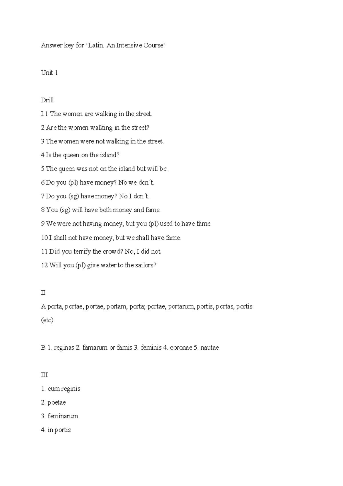 M&F Answer Key Units 1-3 - Latin Intensive Course Insights - Studocu