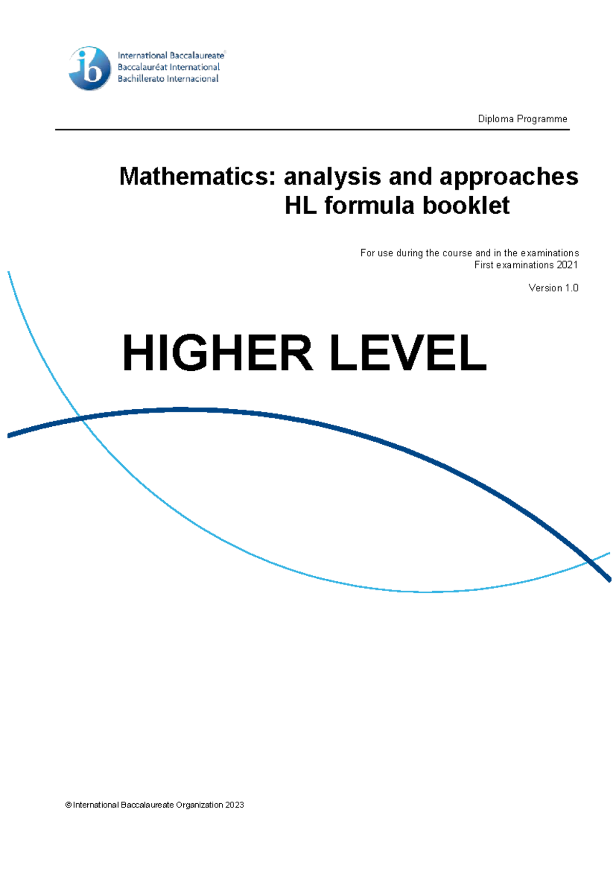 Mathematics Analysis & Approaches HL Formula Booklet (2023) - Studocu