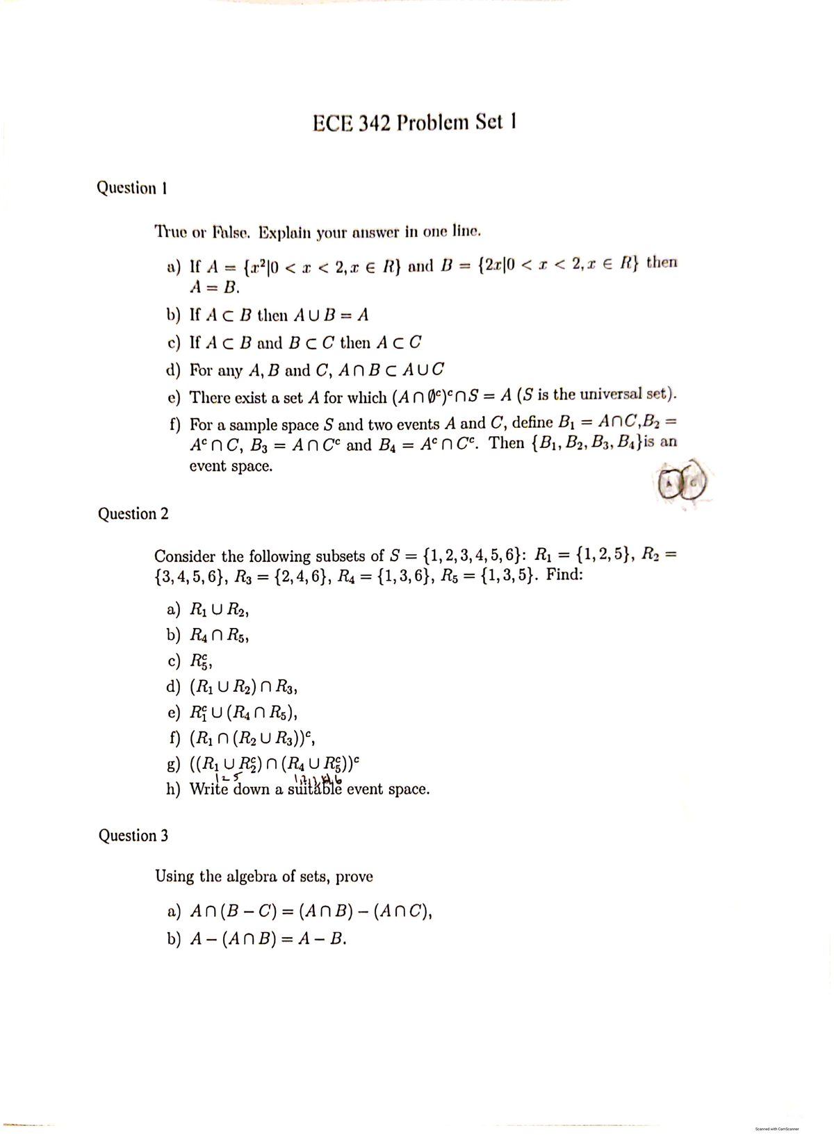 ECE 342 Problem Set #1 - ECE 342 Problem Set 1 Question 1 True or False ...