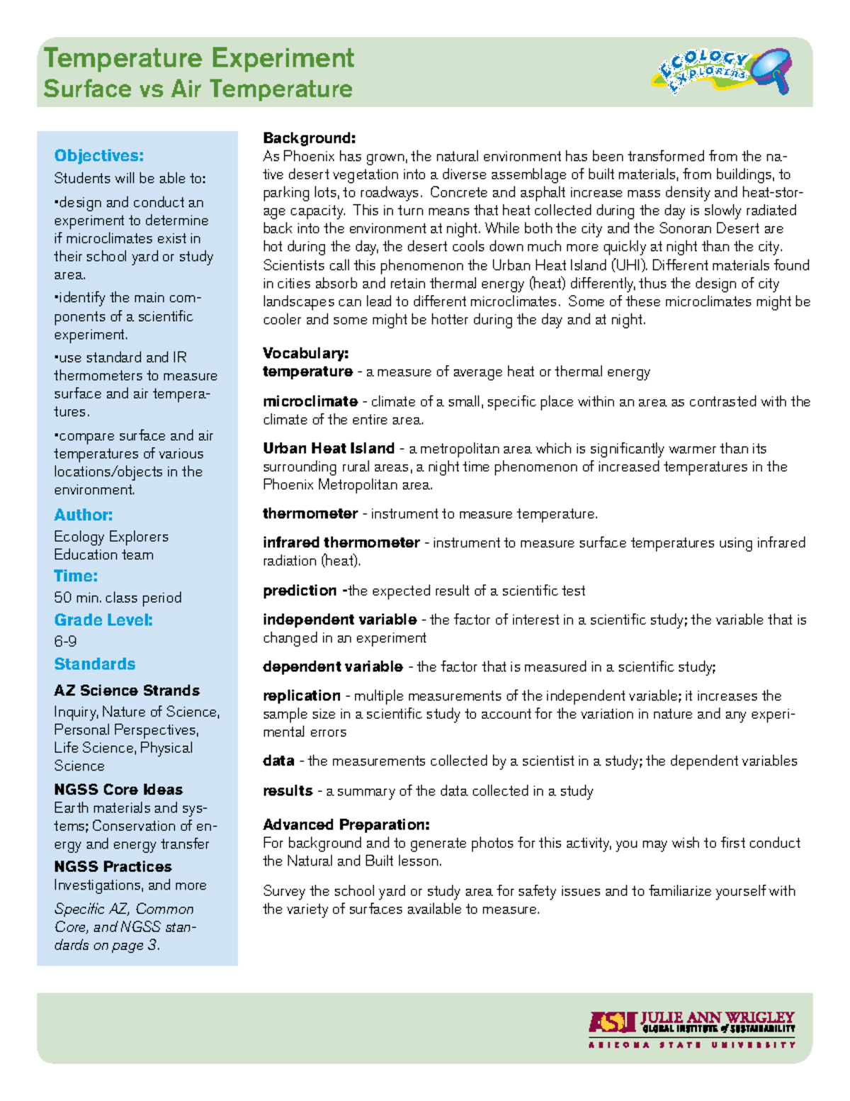 Temperature Experiment: Investigating Microclimates in School Yard ...