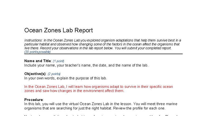 Ocean Zones Lab Report (Course Code: OCE101) - Studocu