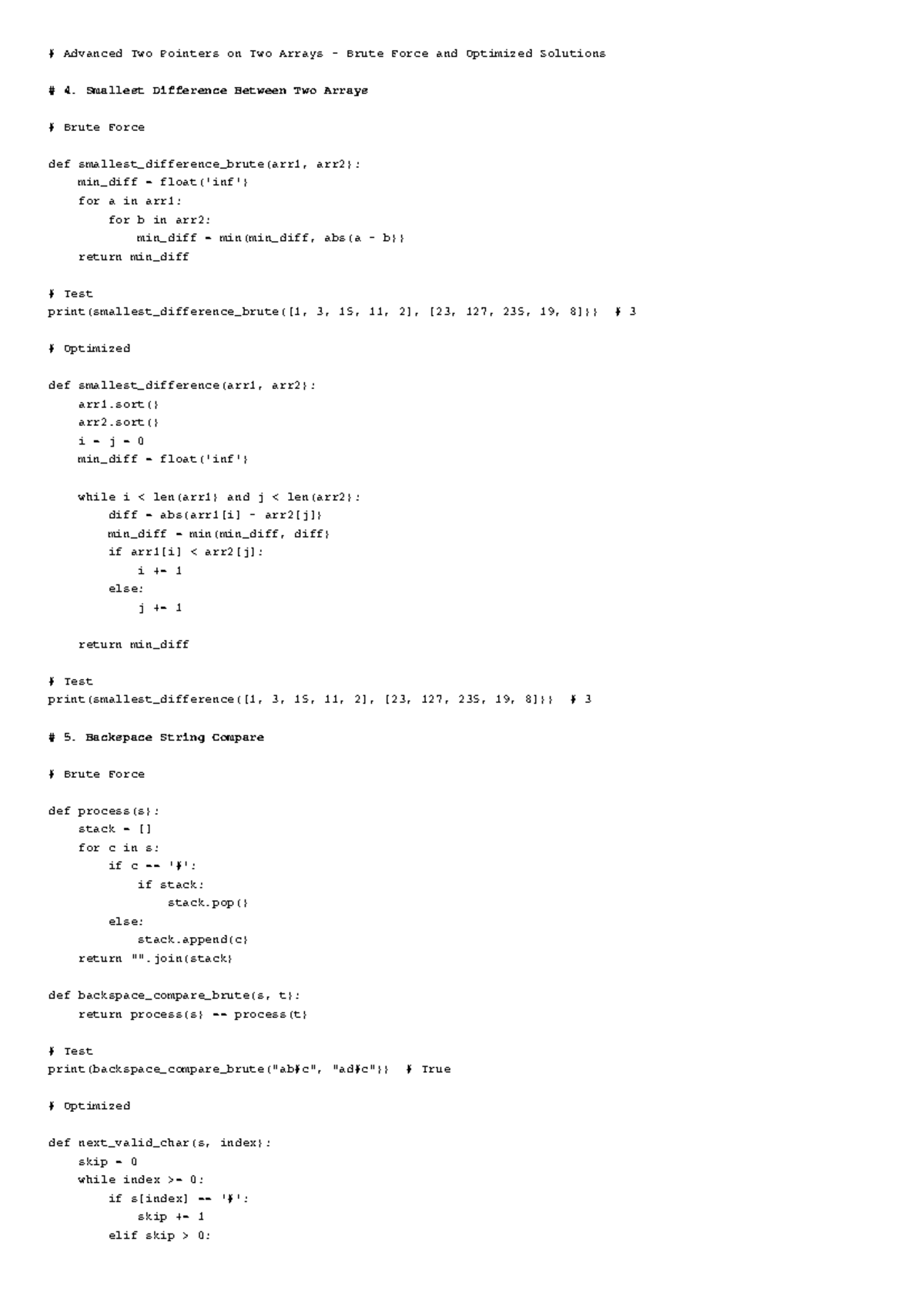 Advanced Algorithms: Smallest Difference & Backspace Compare 4 - Studocu