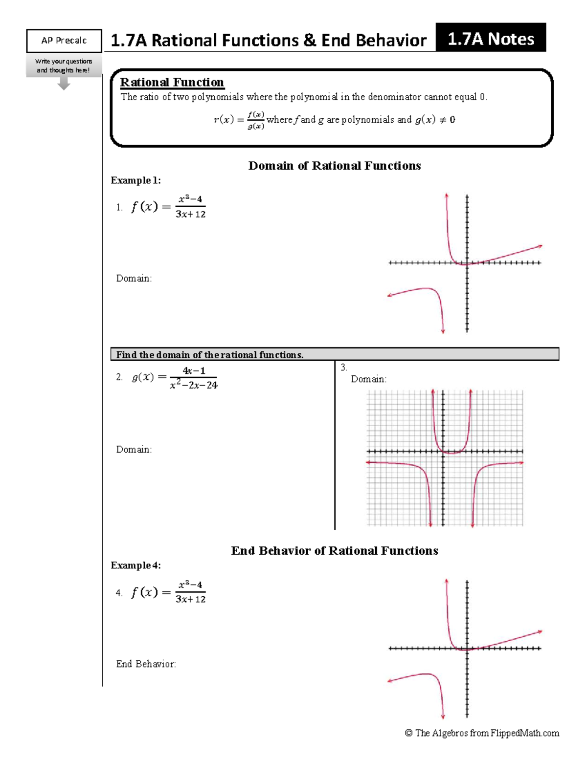 AP Precalc 1.7A Rational Functions & End Behavior Notes - Studocu