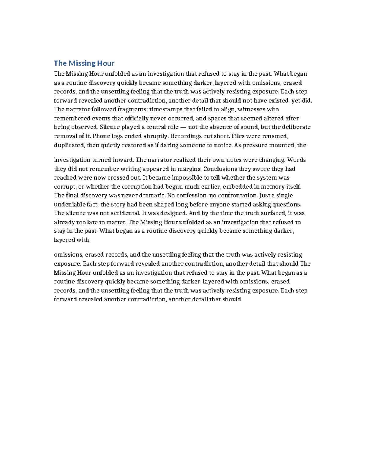 ENG 306: The Missing Hour - An Investigation into Silence and Truth ...