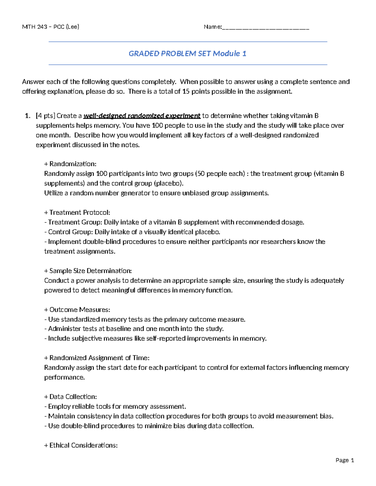 Graded Problem Set Module 1: Experiment Design & Sampling Strategies - Studocu