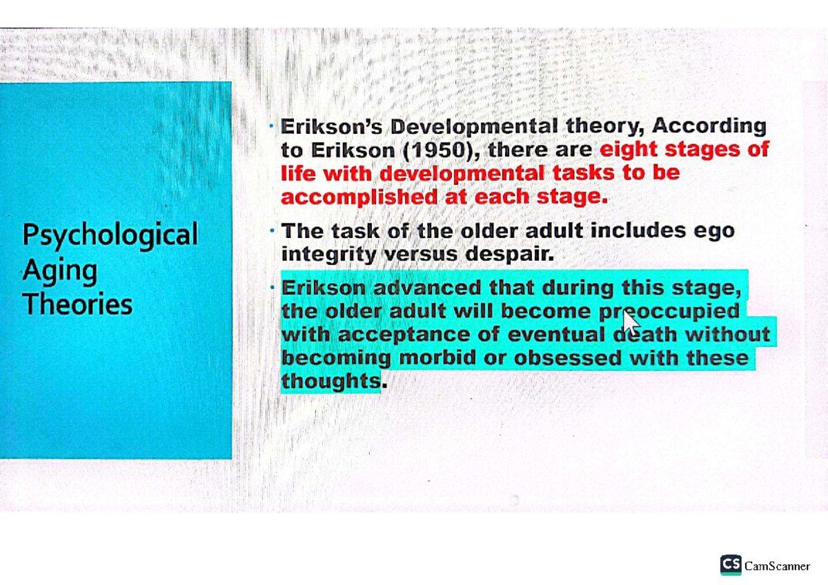 CS Gerontology: Understanding Aging and Developmental Theories - Studocu