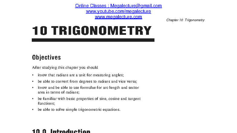 Online Classes: Chapter 10 Trigonometry - Study Guide & Exercises - Studocu