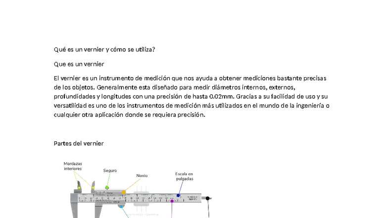 Uso y Partes del Vernier: Guía Completa - Studocu
