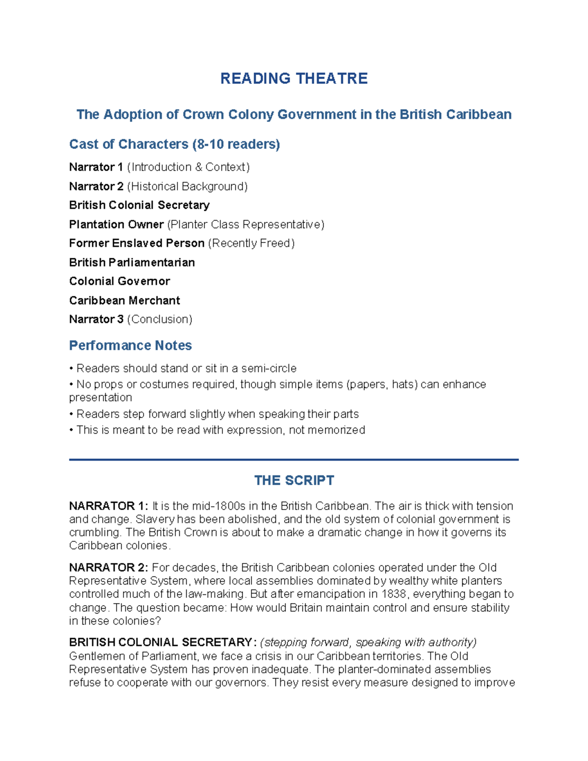 Crown Colony Government in the British Caribbean: A Reading Theatre ...