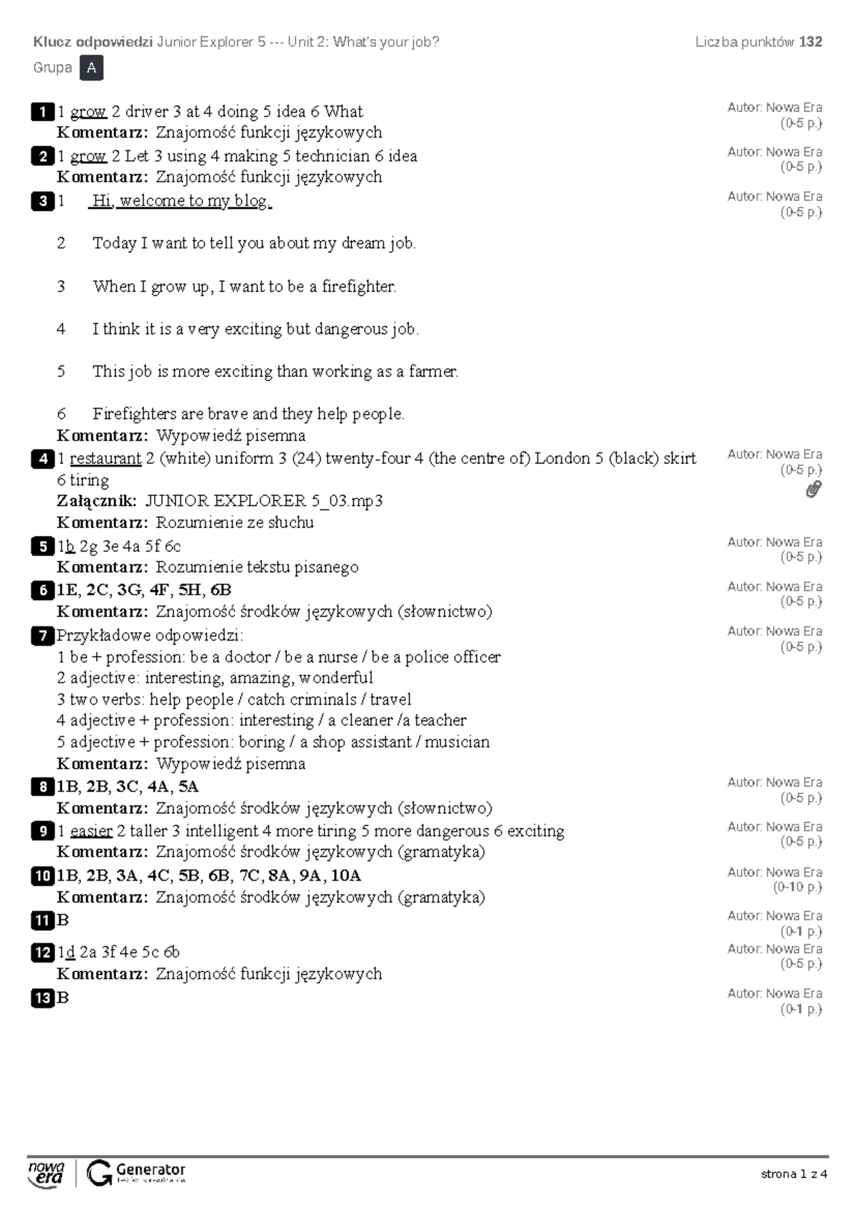 Klucz odpowiedzi Junior Explorer 5 - Unit 2: What's Your Job? - Studocu