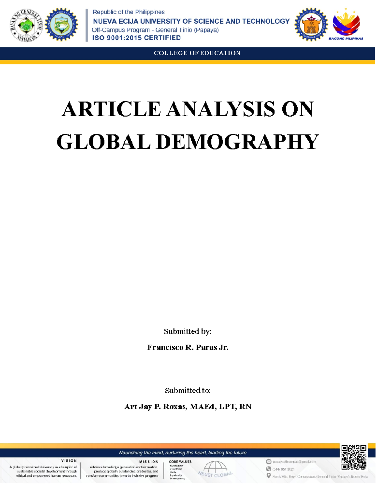 Format - shdgashgjhas - English - COLLEGE OF EDUCATION ARTICLE ANALYSIS ...