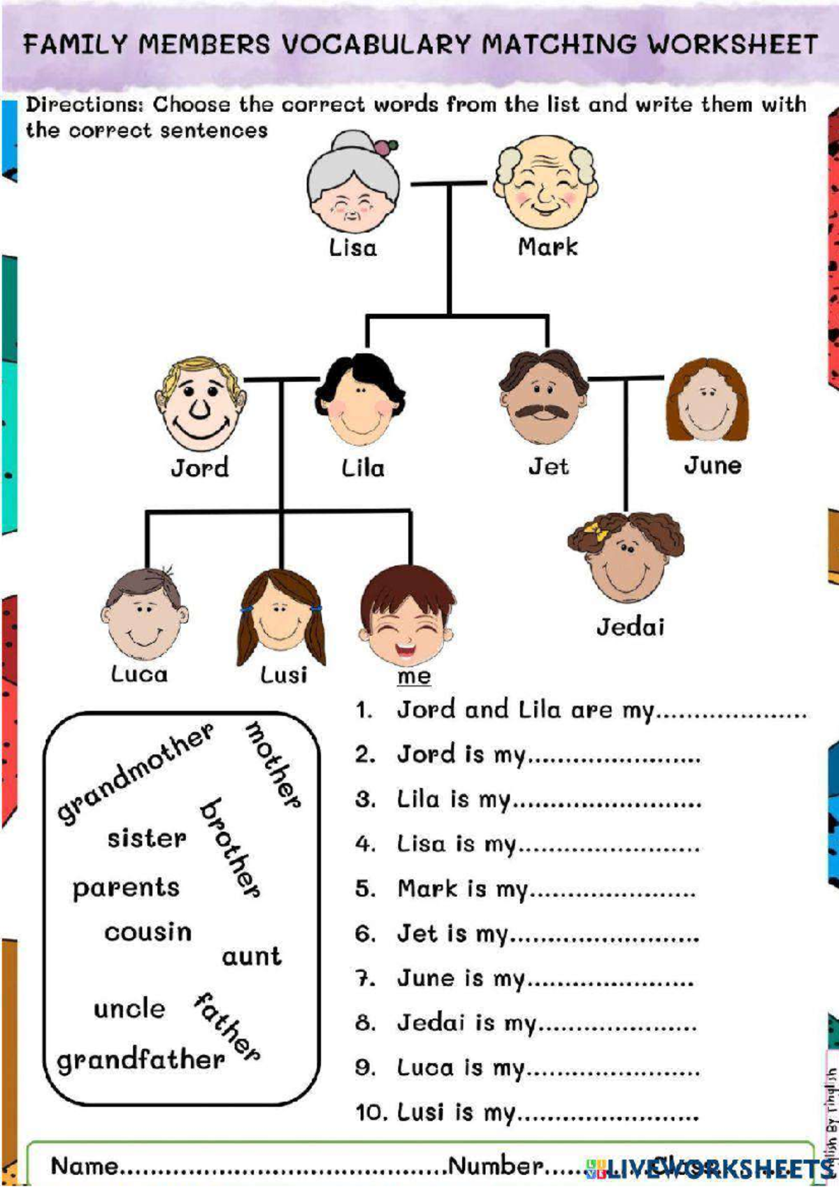 FAMILY MEMBERS VOCABULARY MATCHING WORKSHEET - SBLIVEWORKSHEETS - Studocu