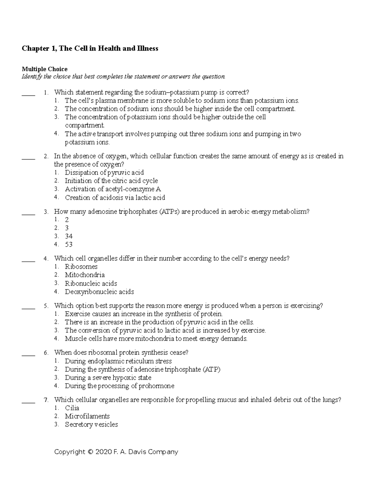9780803694118 Test Bank Chapter 1: The Cell in Health and Illness - Studocu