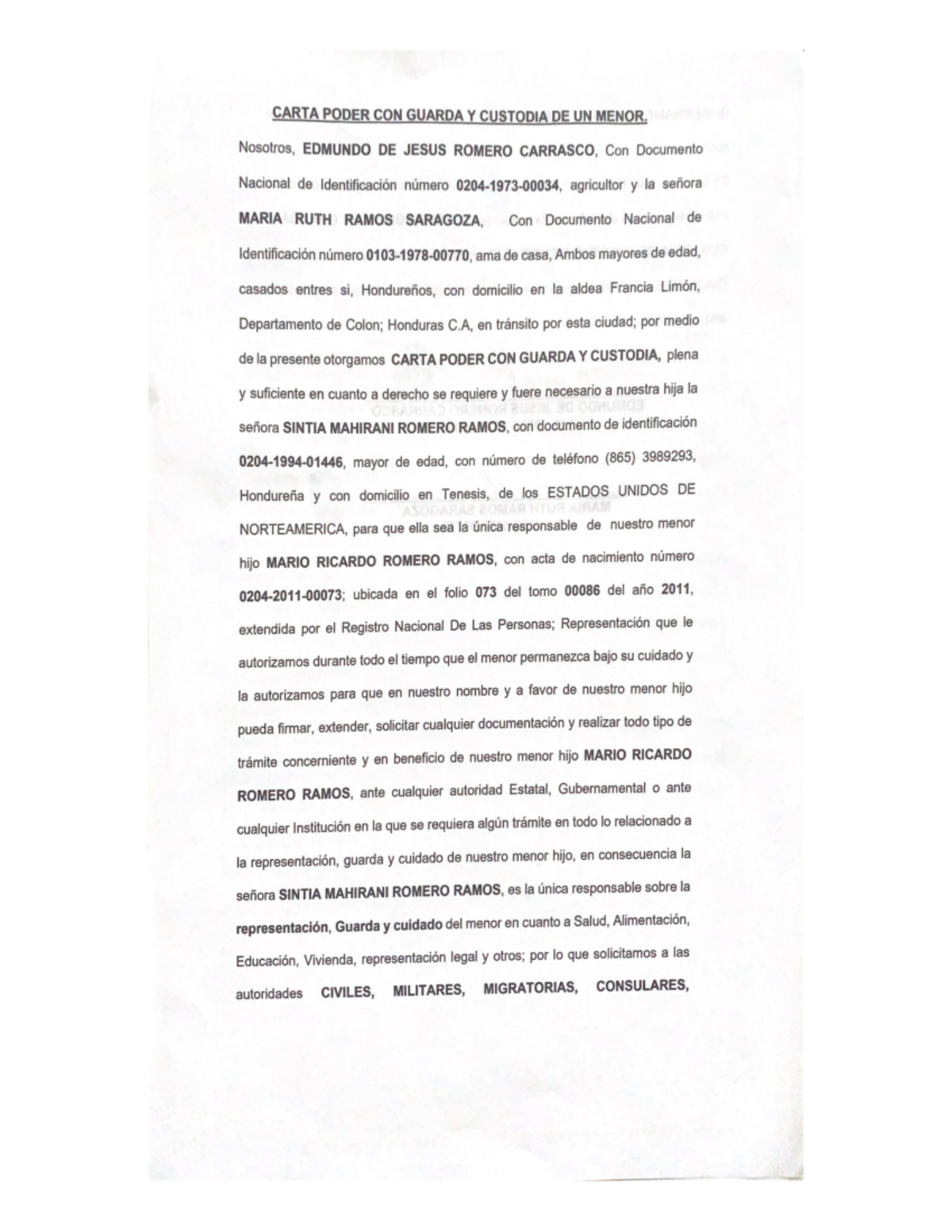 Carta Poder CON Guarda Y Custodia DE UN Menor - Procesal Civil - Studocu