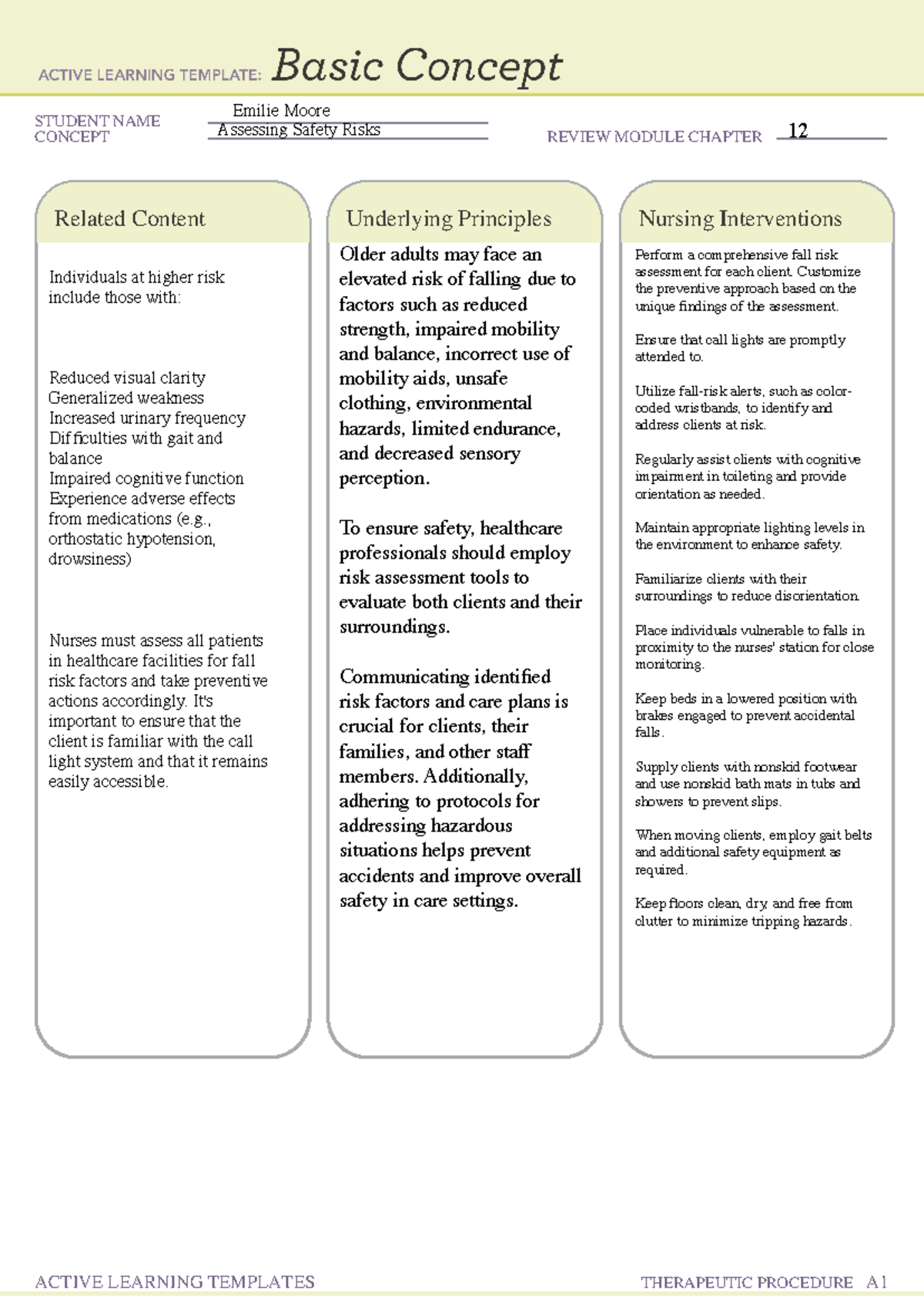 Safety ATI Template: Active Learning & Nursing Interventions Guide ...