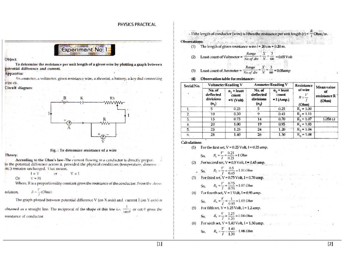 Physics Practical Experiments and Activities Records (E) - Studocu