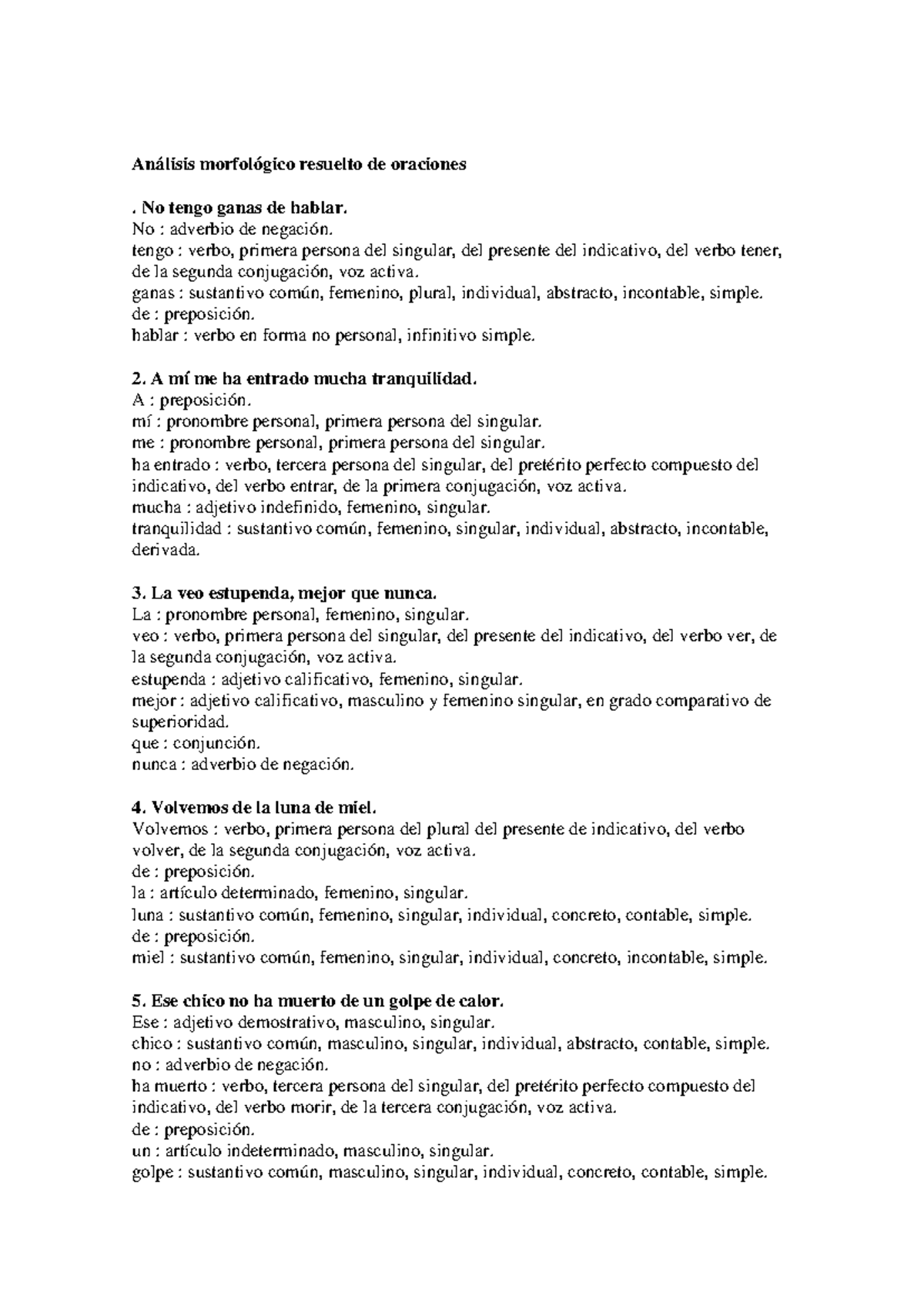 Análisis Morfológico Resuelto - 2º ESO - Studocu