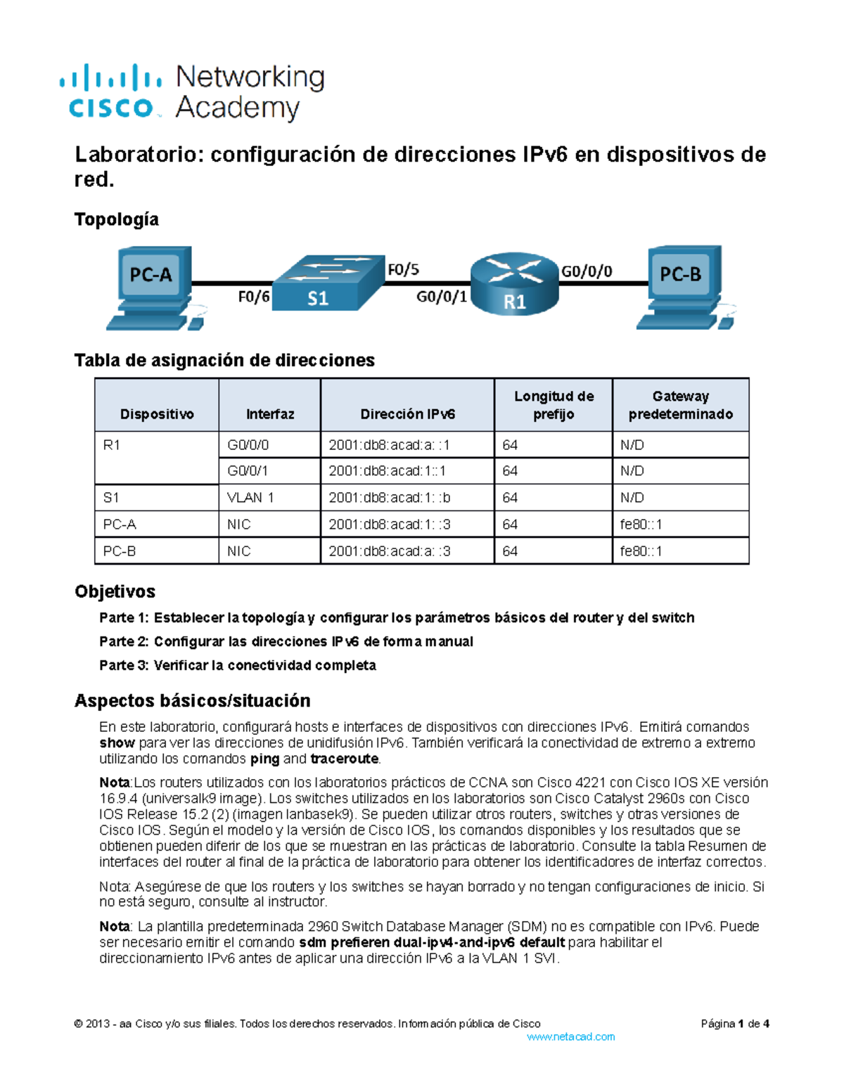 12.9.2 Lab - Configure IPv6 Addresses on Network Devices - Laboratorio: configuración de ...