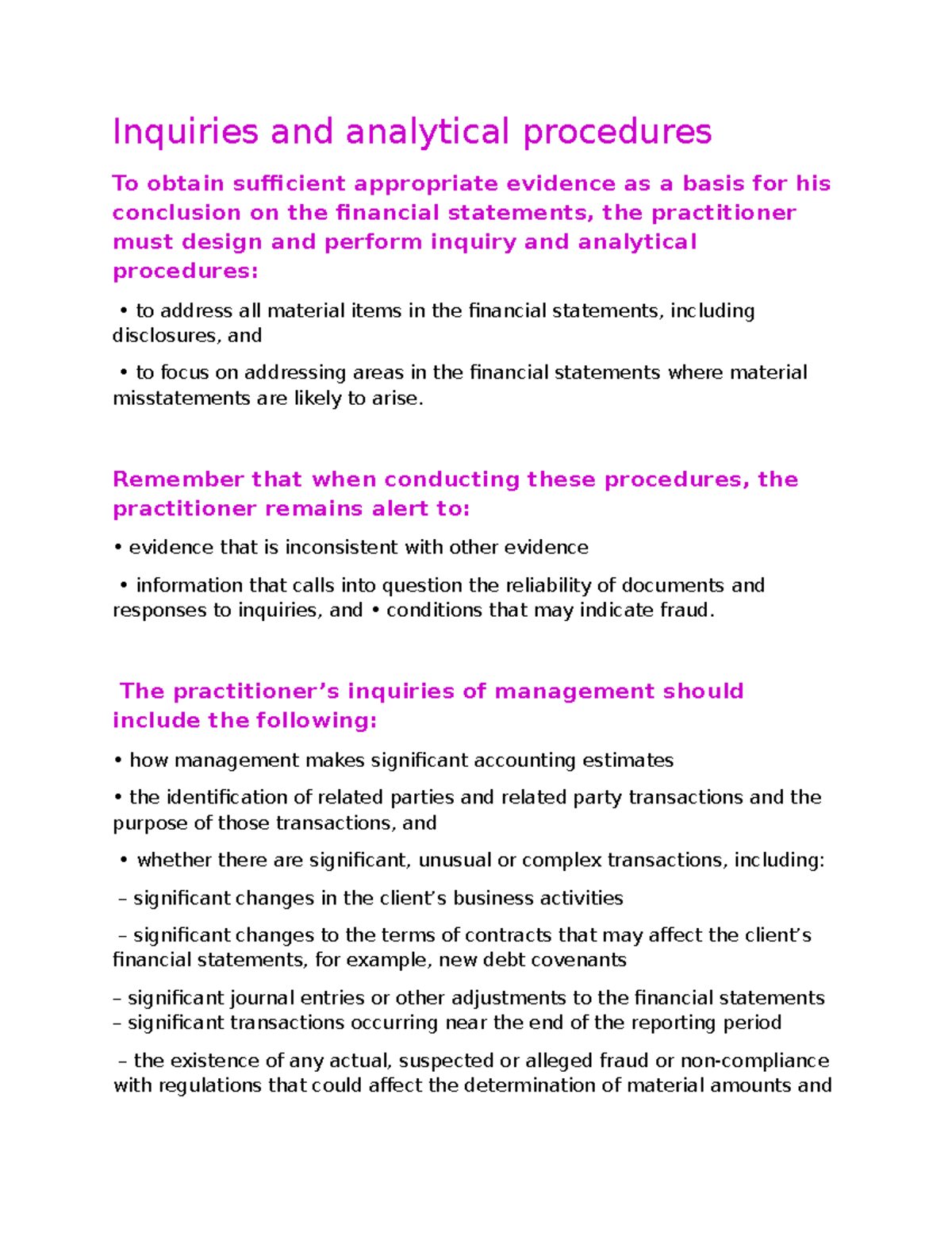 Inquiries and Analytical Procedures for Financial Statement Review ...