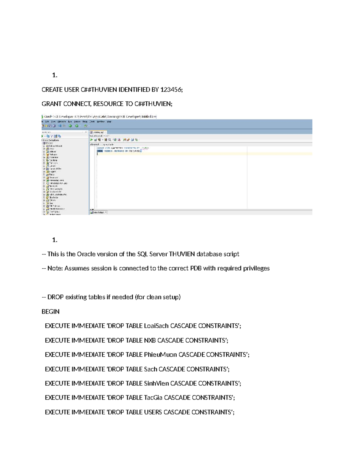 Oracle Database Script for User Creation and Table Setup - Studeersnel