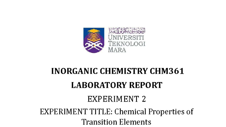 Lab Report: Chemical Properties of Transition Elements CHM361 Exp 2 ...