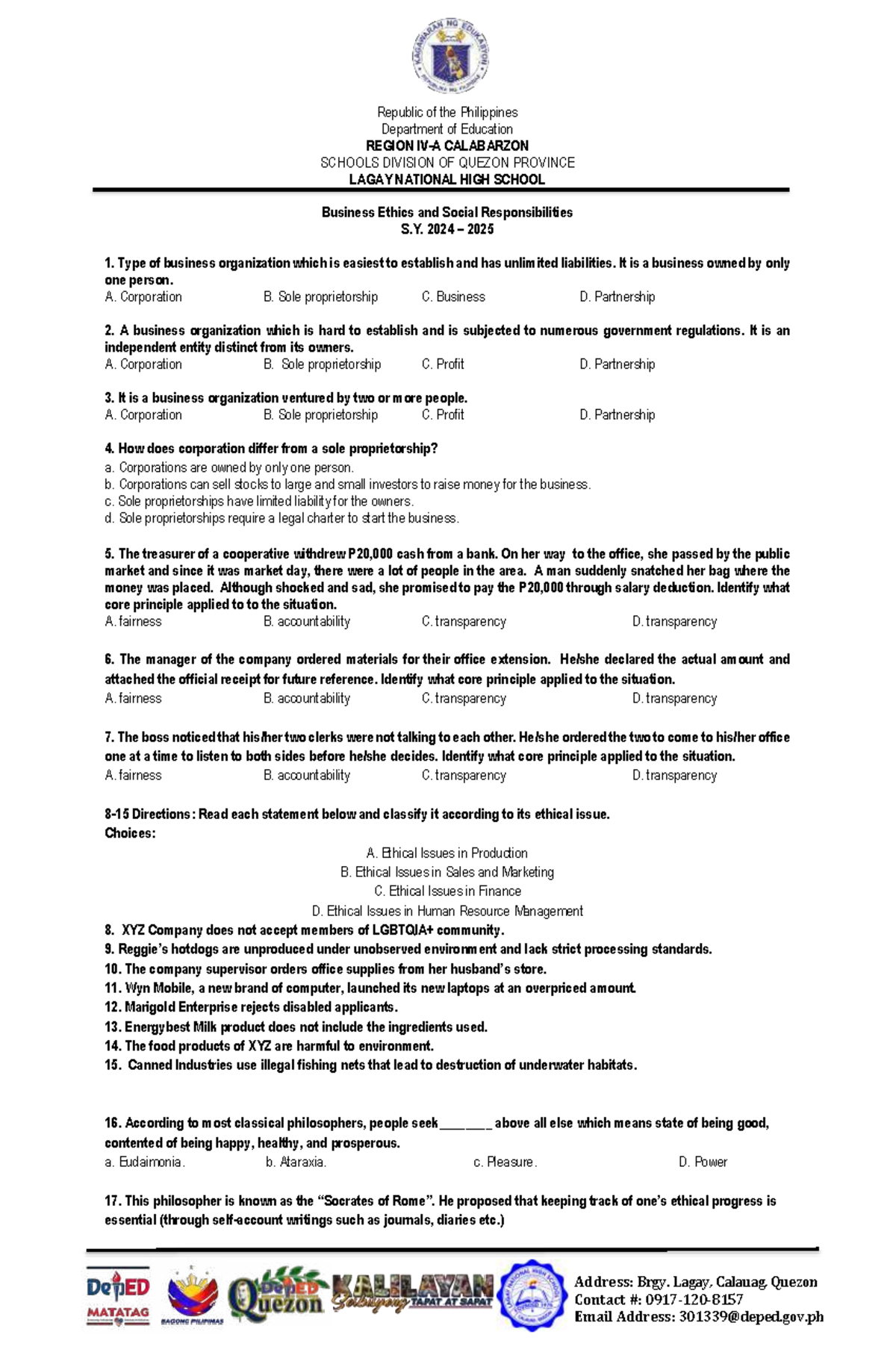 Business Ethics and Social Responsibilities AB,M12 - Study Guide - Studocu