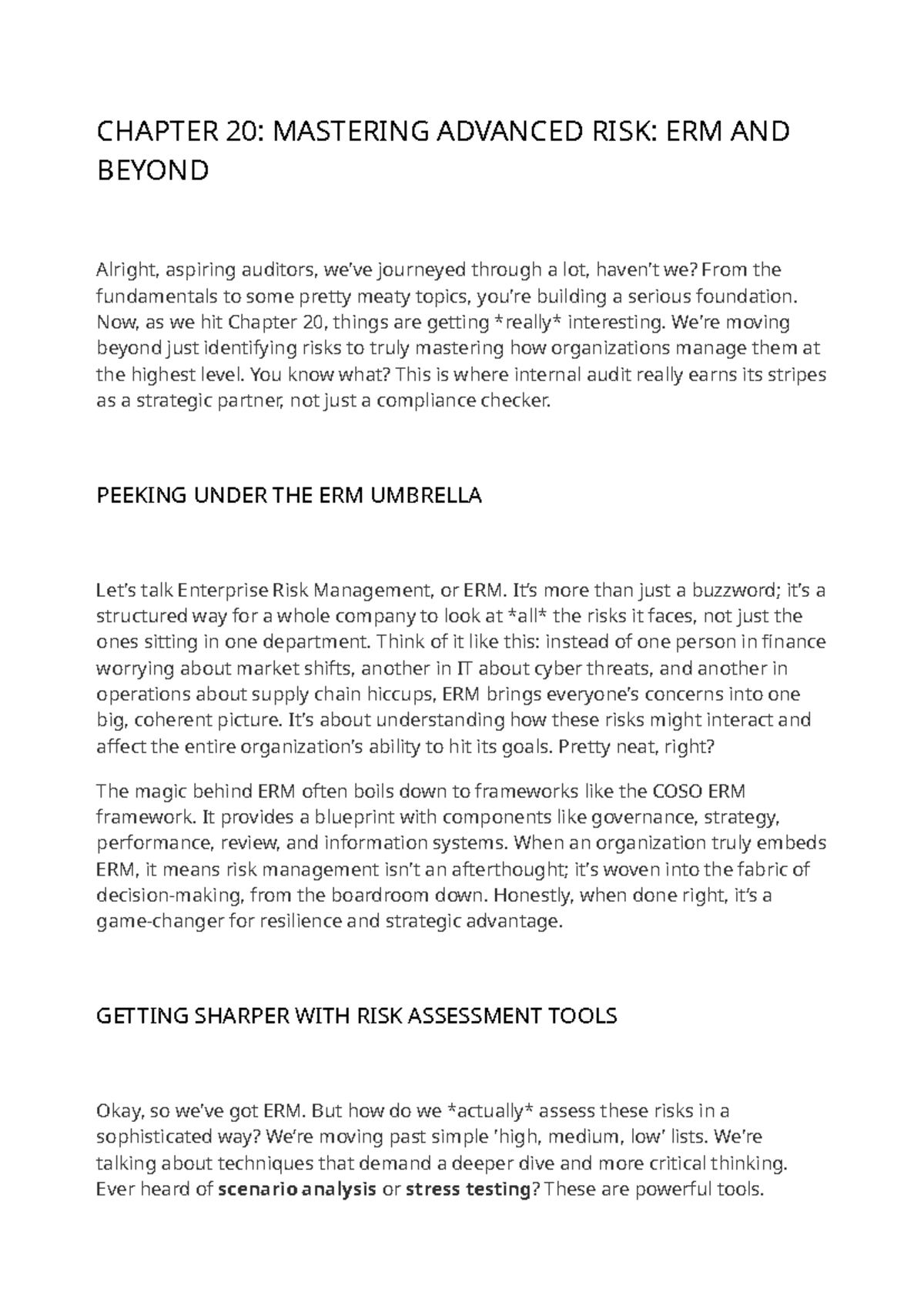 CHAPTER 20: MASTERING ADVANCED RISK IN INTERNAL AUDITING - Studocu