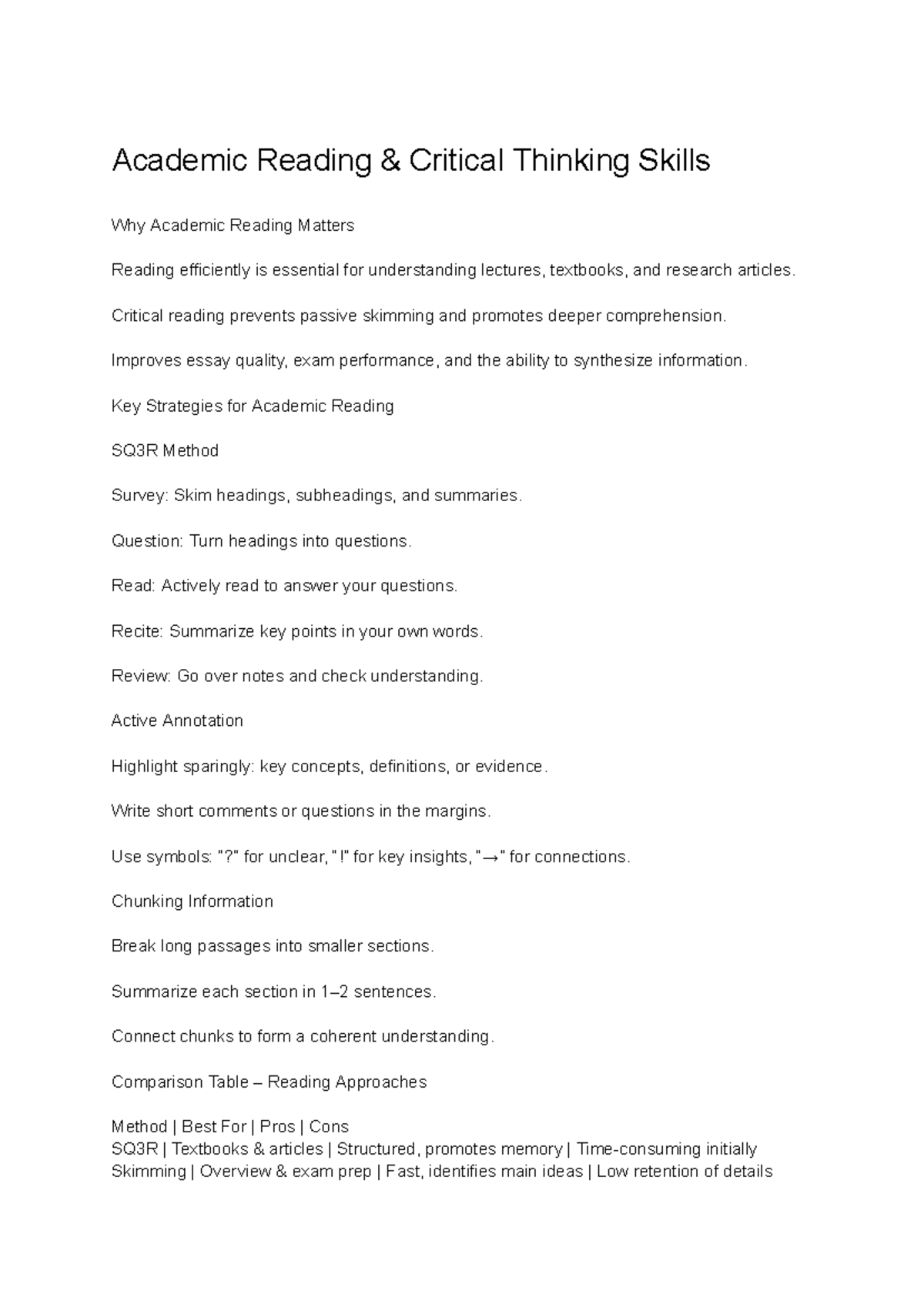 Academic Reading & Critical Thinking Skills: Strategies for Success ...