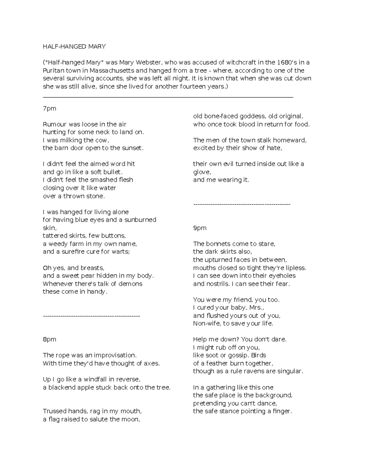 Half-hanged Mary - nothing much - HALF-HANGED MARY ("Half-hanged Mary ...