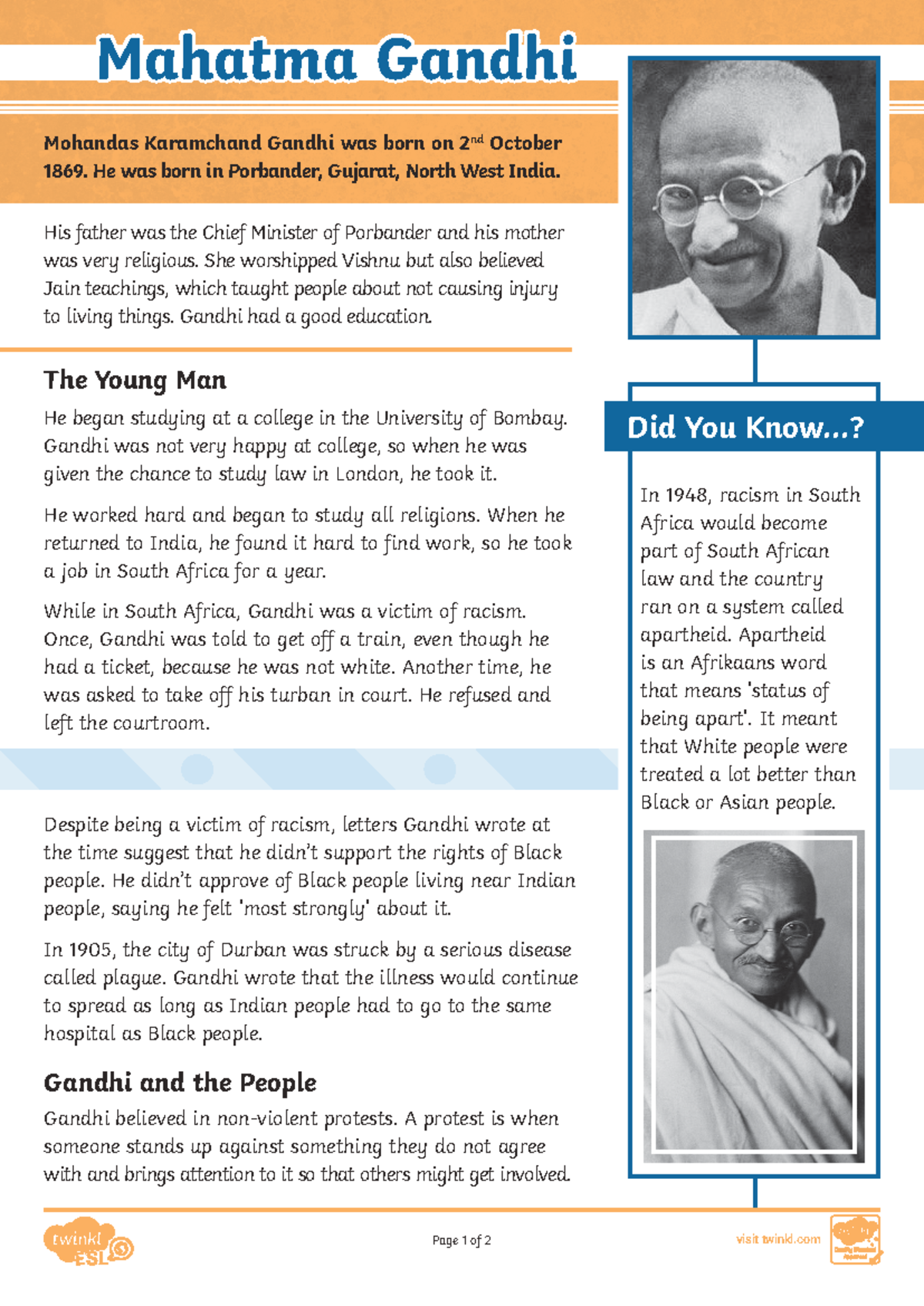 Gandhi Reading Comprehension: Understanding His Life and Legacy - Studocu