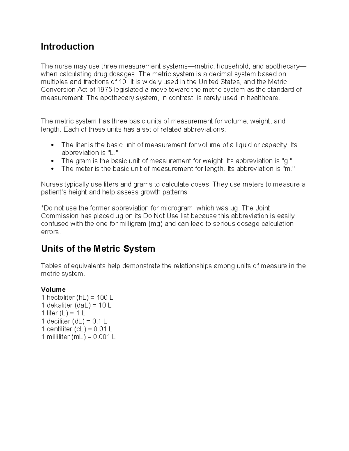 Metric-to-Apothecary Conversion Guide for Nurses: Volume & Weight - Studocu