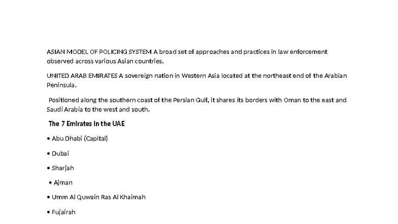 ASIAN POLICING SYSTEM: UAE Overview and Law Enforcement Structure - Studocu