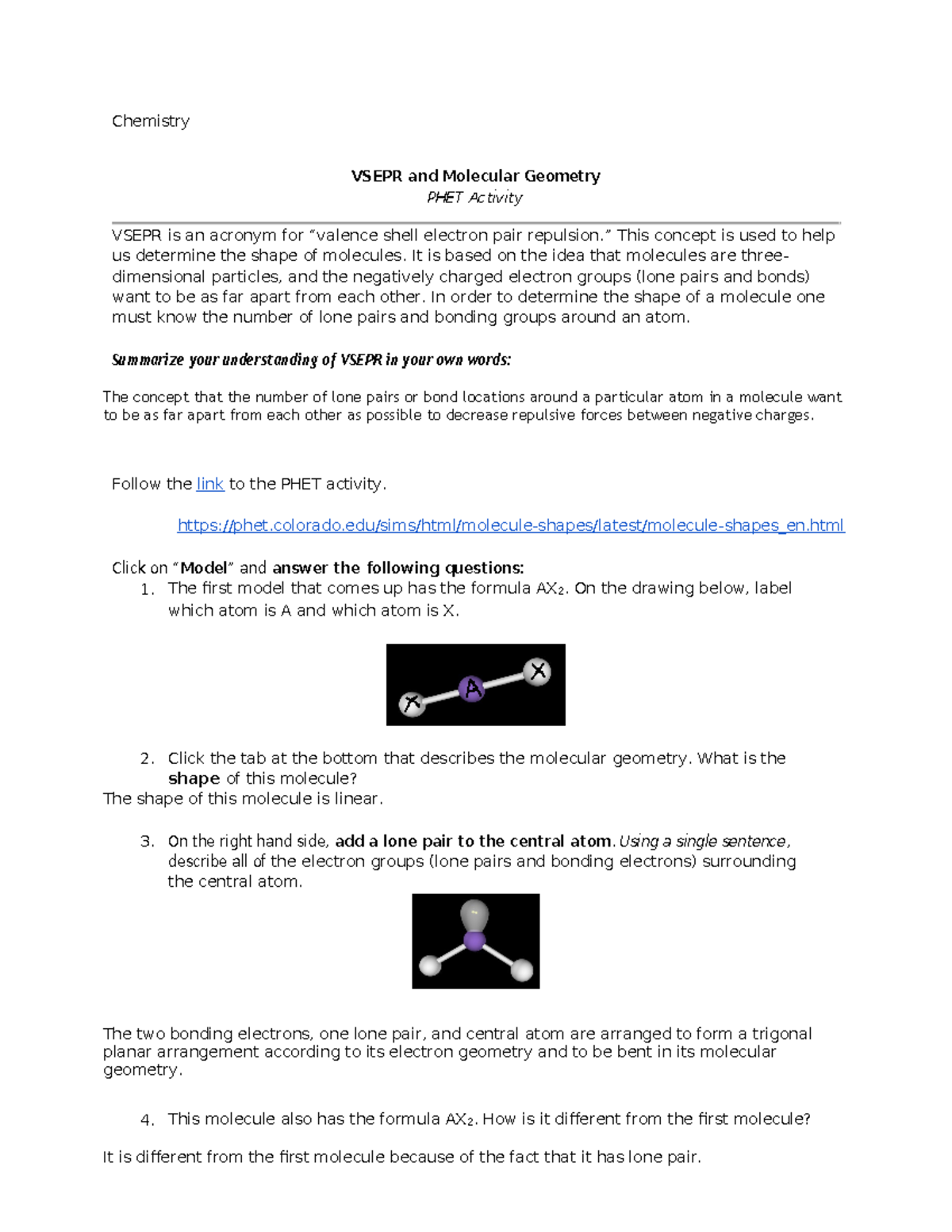Neway-Leoul- Vsepr and Molecular Geometry- PHET-01 - Chemistry VSEPR ...