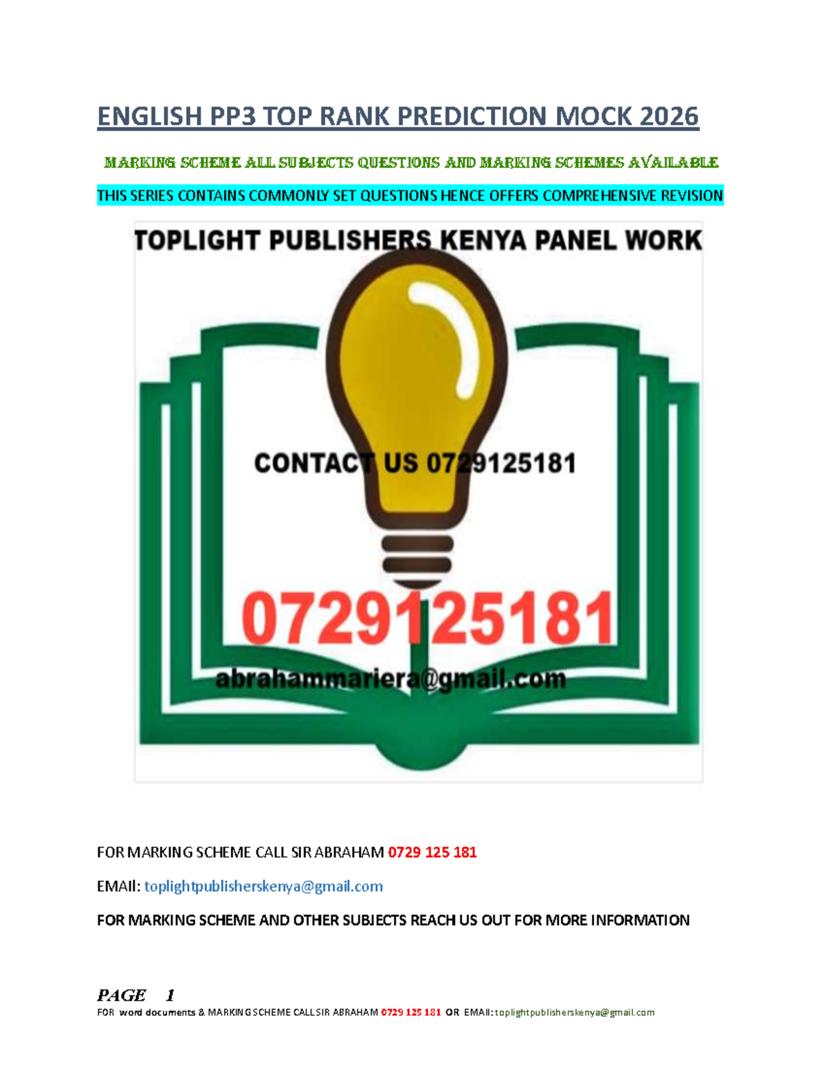 ENGLISH PP3 TOP RANK PREDICTION MOCK 2026 MARKING SCHEME & ESSAY ...