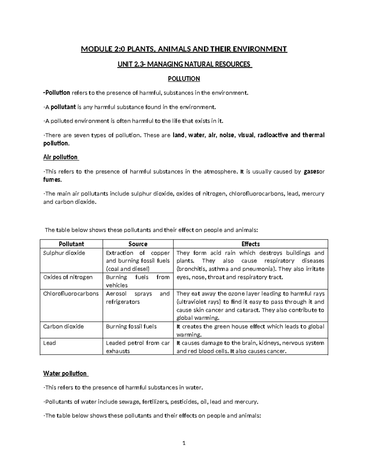 Managing Natural Resources: Pollution Types and Effects (Module 2) - Studocu