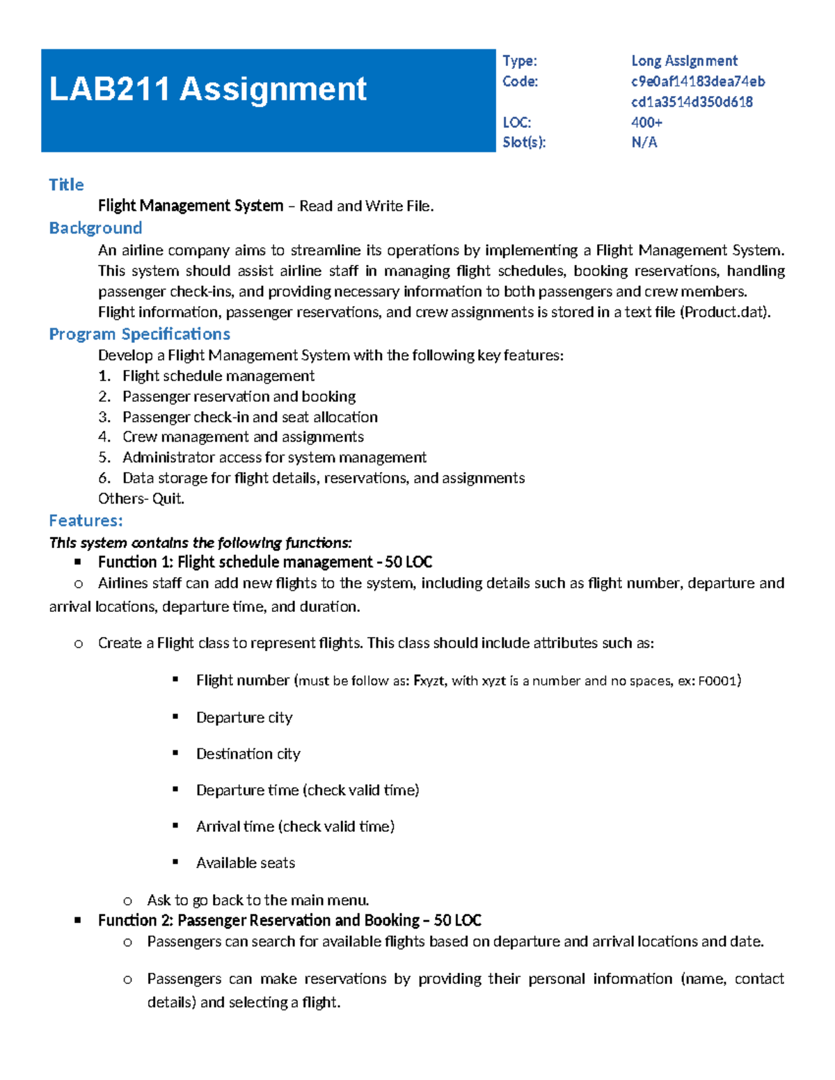 J1.L.P0019.-Flight-Management-System-400 - LAB211 Assignment Type: Long ...