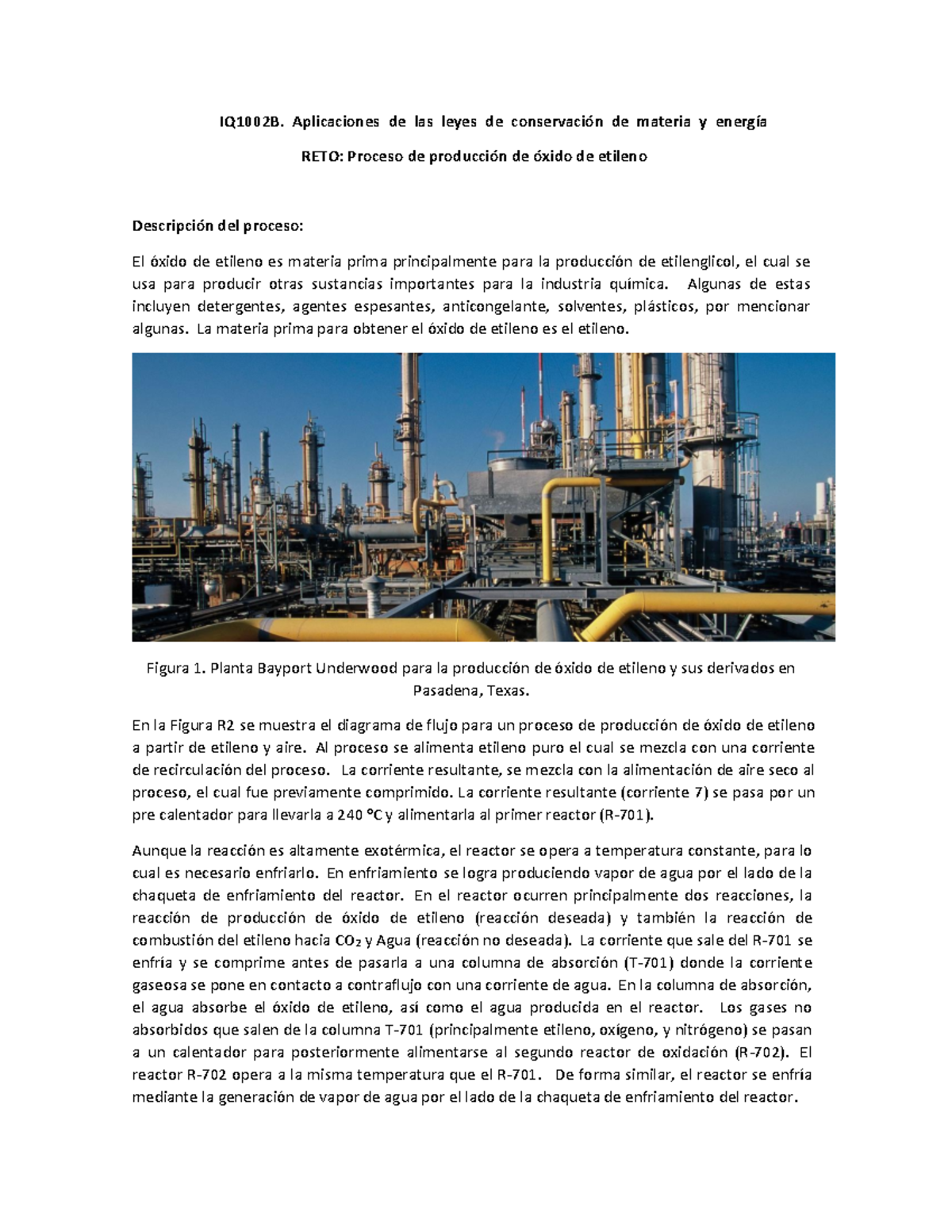 Descripción del Proceso RETO - IQ1002B. Aplicaciones de las leyes de ...