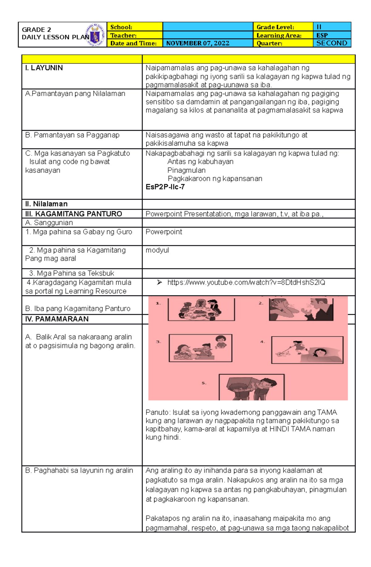 Q2-W2-ESP Daily Lesson PLAN DLP Nov-7-22 - GRADE 2 DAILY LESSON PLAN ... Q2-W2-ESP Daily Lesson PLAN DLP Nov-7-22 - GRADE 2 DAILY LESSON PLAN ...