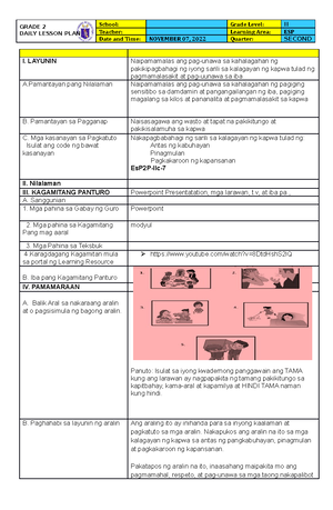 Q2-W2-FIL Daily Lesson PLAN DLP Nov-7-22 - GRADE 2 DAILY LESSON PLAN ...