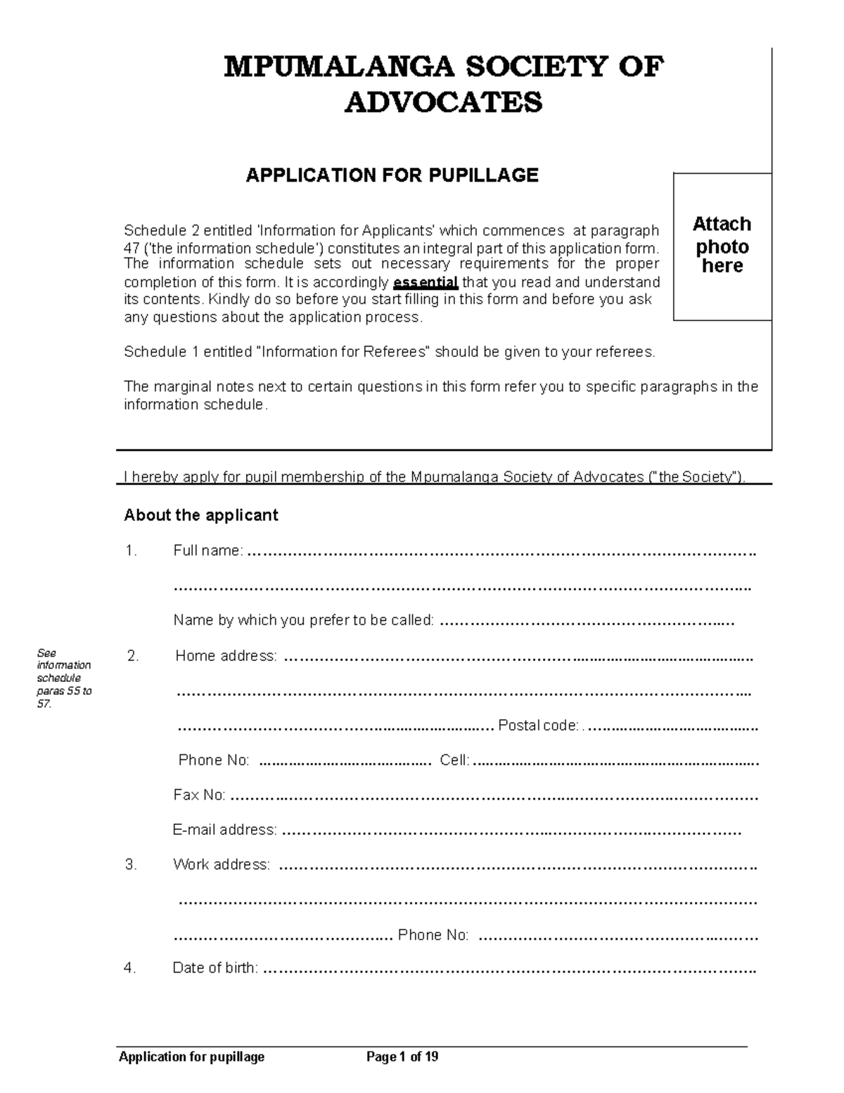 Pupillage Application Form for Mpumalanga Society of Advocates - Studocu