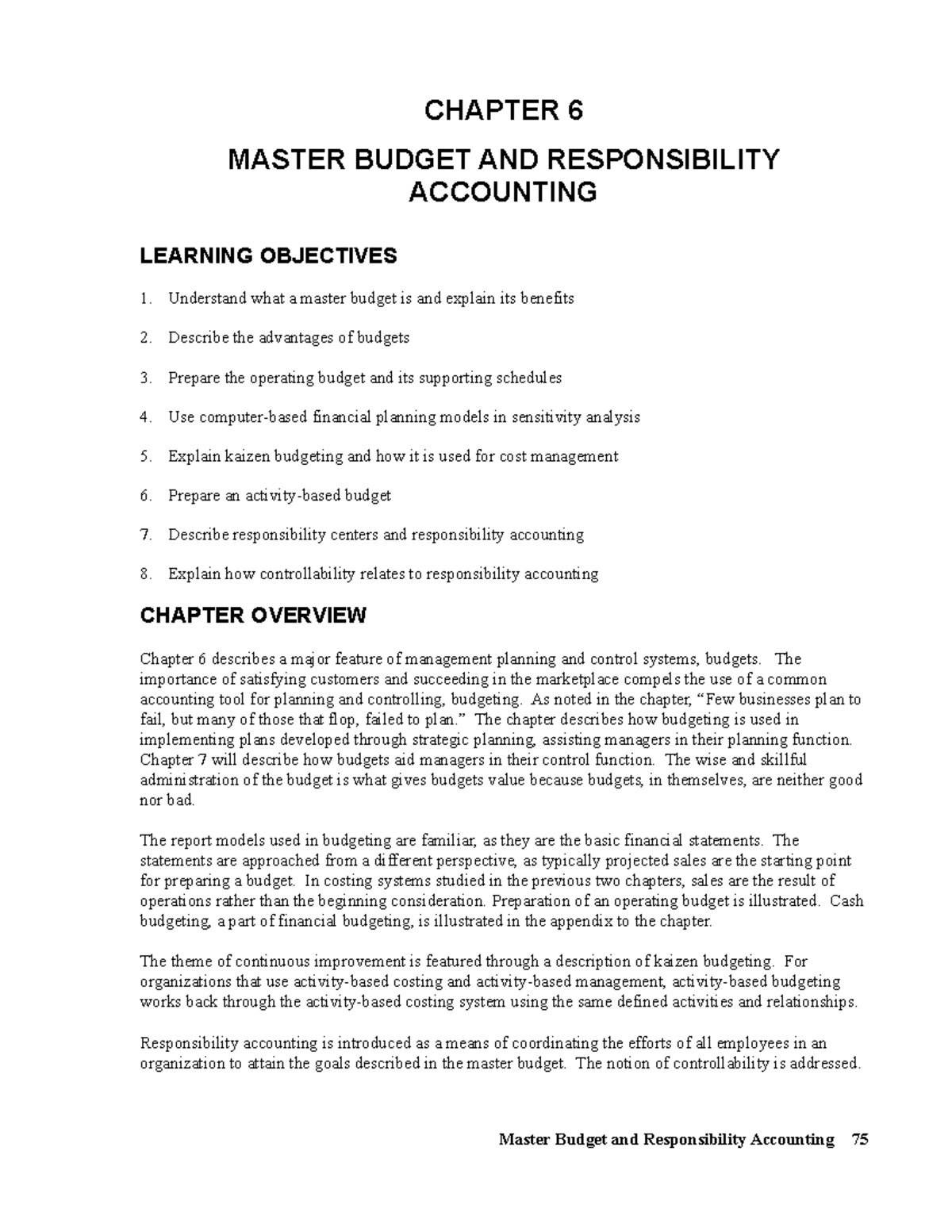Accounting 11e: Master Budget & Responsibility Accounting (Ch 6) - Studocu